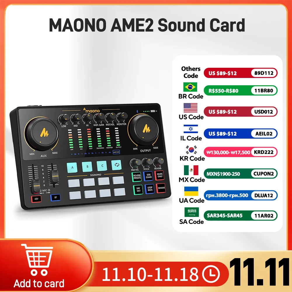 Maono-AME2-Audio-Interface-Sound-Card-DJ-Mixer-All-in-One-Portable ...