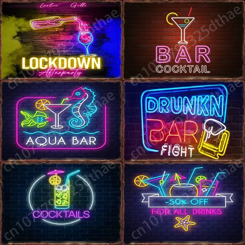 Cocktails-Dreams-Neon-Style-Metal-Tin-Sign-Retro-Man-Cave-Bar-Pub-Party ...