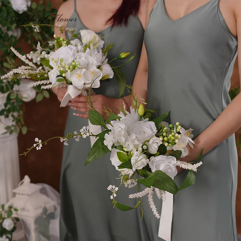 White-Series-With-Greenery-Bridesmaid-Hand-Flower-Bouquet-Photo-Props ...