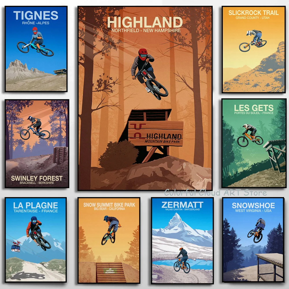 Sport-Mountain-Bike-Riding-Canvas-Painting-MTB-Wall-Art-Picture ...