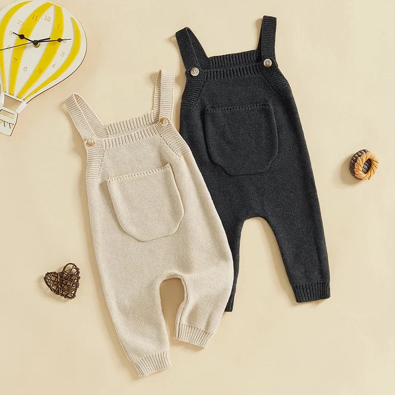 Baby Clothing Girl Boys Spring Square Neck Pocket Jumpsuit Playsuit ...