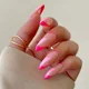 24Ps/Set Almond Slant Gold Line Lotus Pink Fake Nails Artificial ...