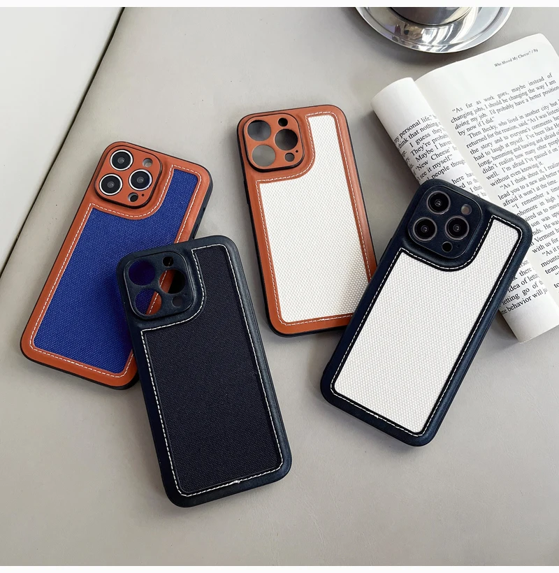 Luxury Fashionable Color Matching PU Canvas Leather Phone Case For ...