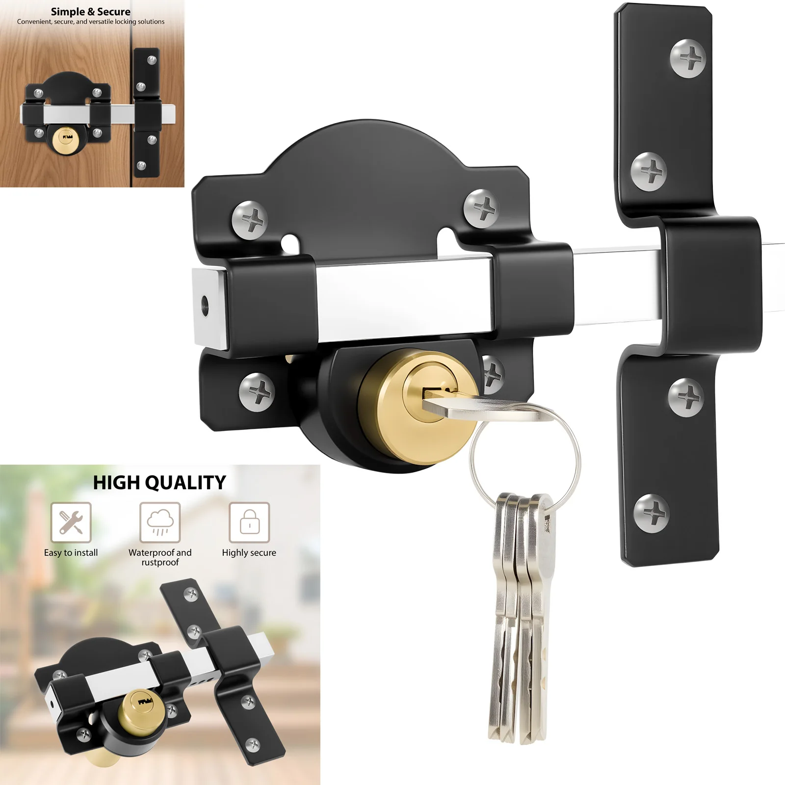 Both Side Lock Door 50mm Long Throw Gate Lock Stainless Steel Grade ...