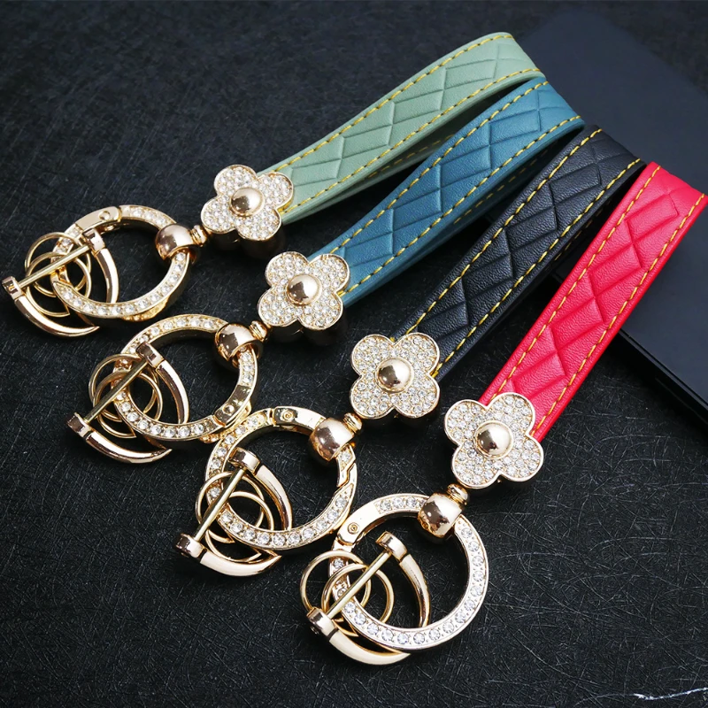 Plum Blossom PU Key Chains for Women Gold Flower Luxury Car Keychain ...