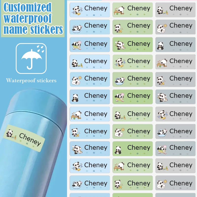 Customized name stickers-T1-personalized panda pattern waterproof label ...