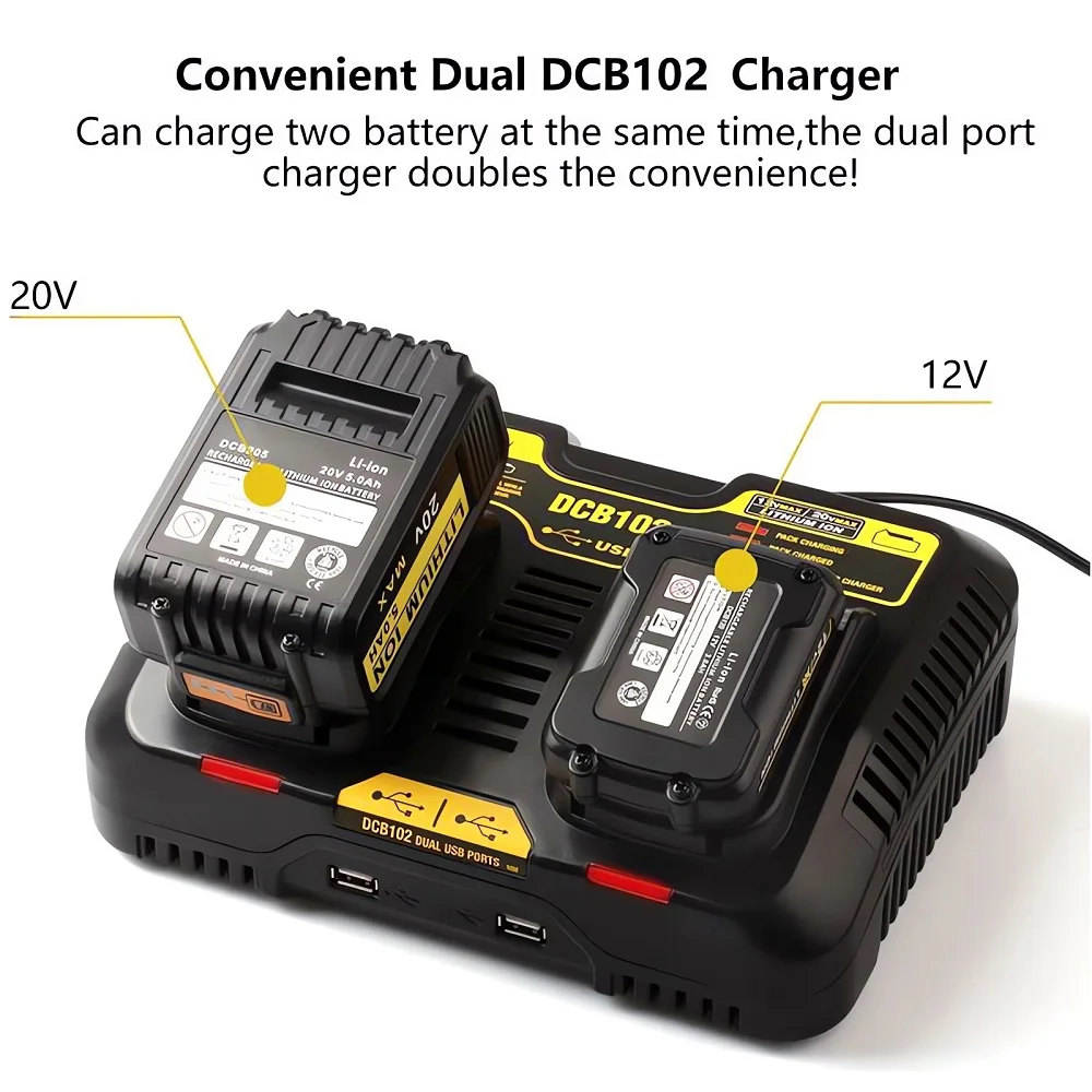 DCB102-Li-ion-Battery-Double-Charging-Replaceable-For-DeWalt-Dual-USB ...