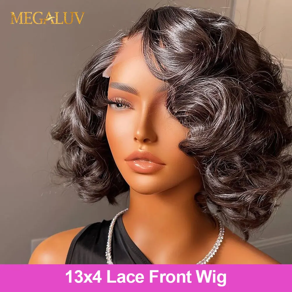 Bouncy Curly Bob Peruca Curta, Lace Front Wig, Perucas de Cabelo Humano ...