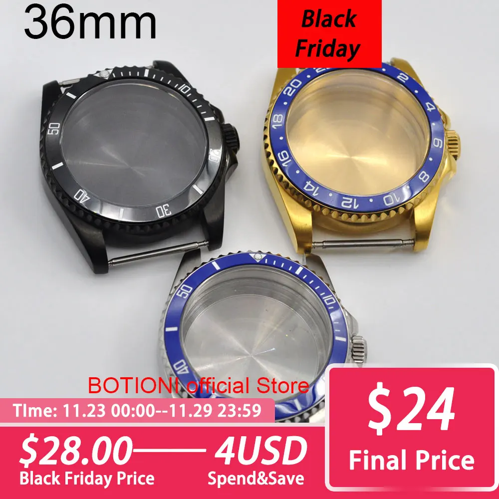 CORGEUT-36mm-silver-black-rose-gold-sterile-watch-case-sapphire-glass ...