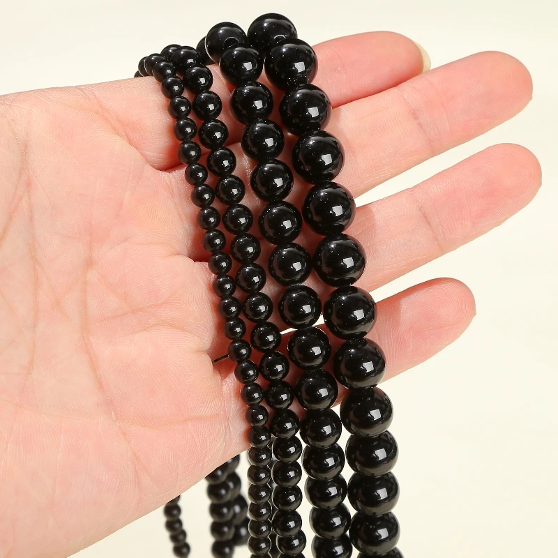 4-6-8-10mm-Natural-Stone-Black-Obsidian-Bead-Polished-Round-Loose ...