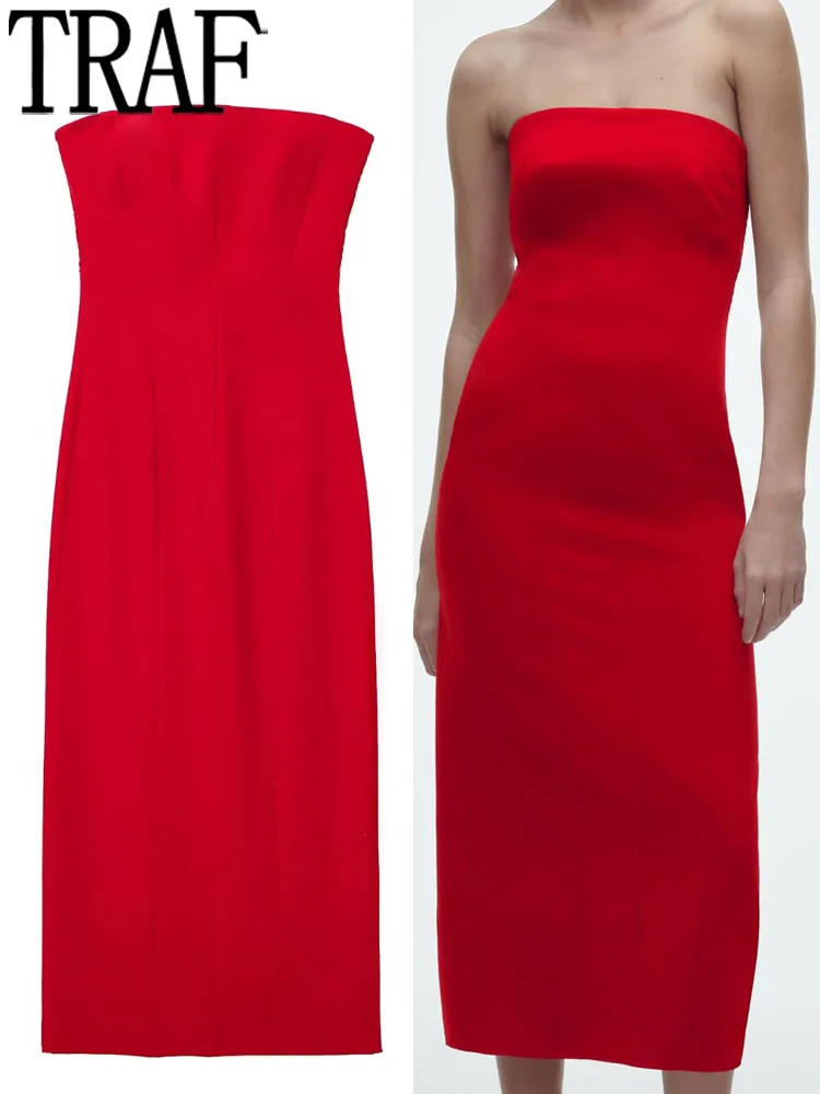 TRAF-vestido-de-cors-rojo-para-mujer-vestidos-largos-Bodycon-para-mujer ...