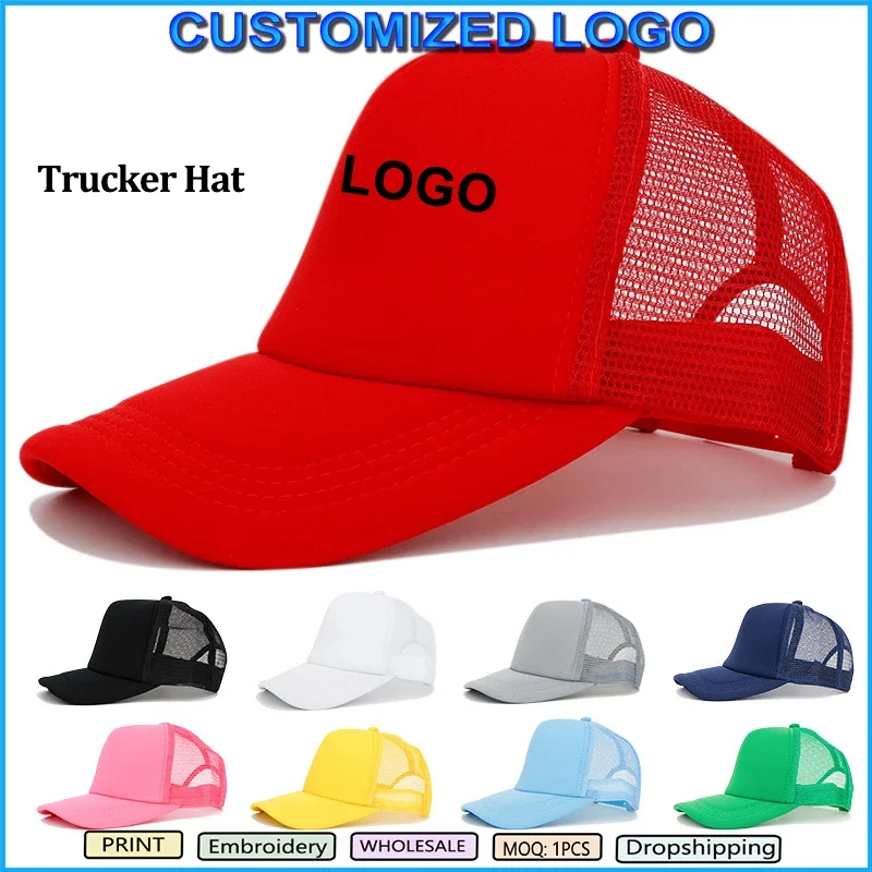 Custom Print Logo Advertising Mesh Trucker Caps Men Women Heat Transfer ...