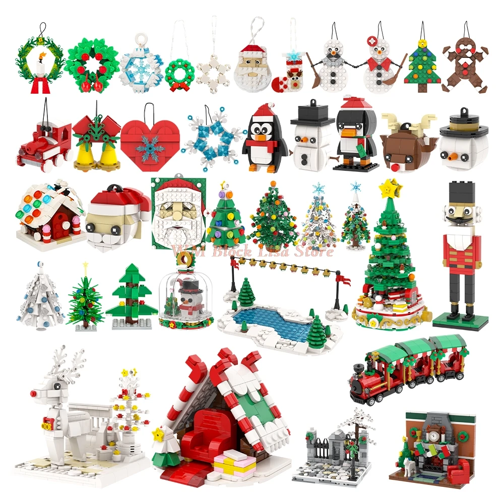 MOC-Christmas-Tree-Bricks-Santa-Claus-Snow-Wreath-Elk-Train-Bell-Rink ...