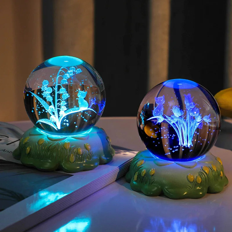 Flower-Crystal-Ball-Night-Light-Christmas-Gift-Rose-carnations-tulips ...