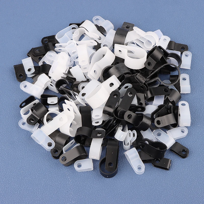 100Pcs/Pack U-Type R-Type Nylon Clamp Cable Clips Plastic Hose ...