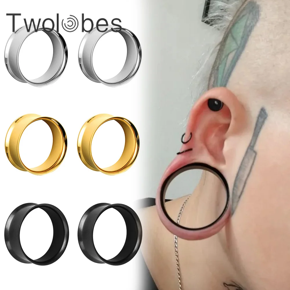Twolobes-2PCS-Round-Ear-Gauges-316-Stainless-Steel-Tunnels-Plugs ...