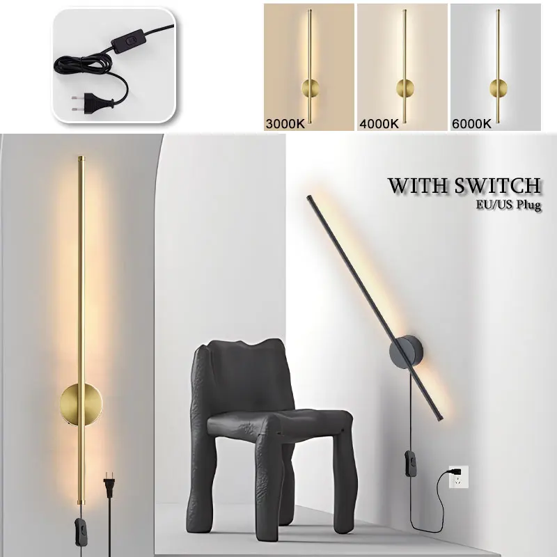 Black Gold LED Wall Lamps with EU/US Plug for Bedside Living Room ...