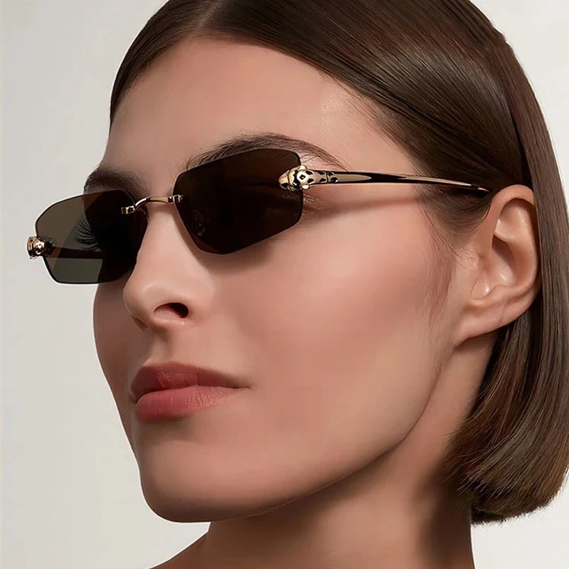 Luxury-Metal-Rimless-Sunglasses-Gradient-Casual-Mens-UV-Protection ...