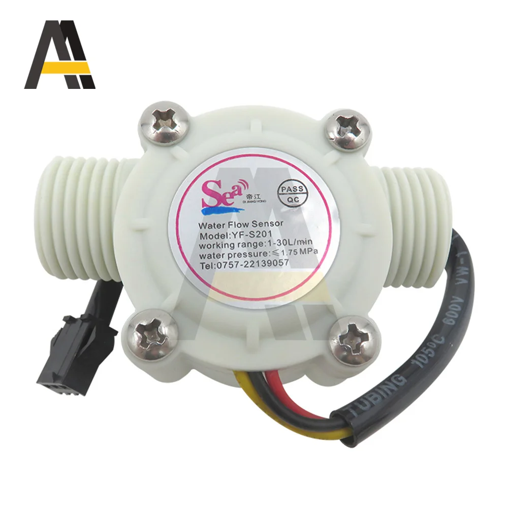 Sensor de flujo de agua YF S201, medidor de flujo de 4 ramas, DC5 15V ...