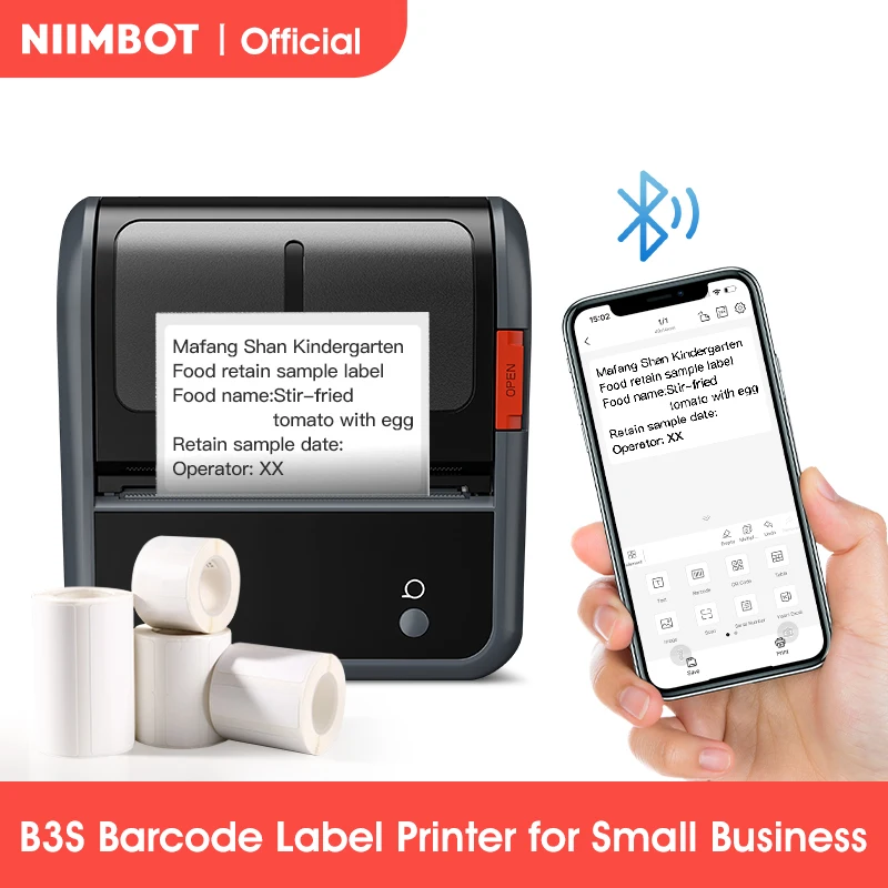 NIIMBOT B3S 3Inch Barcode Label Printer Wireless Thermal Sticker Maker Pocket Label Maker for ...
