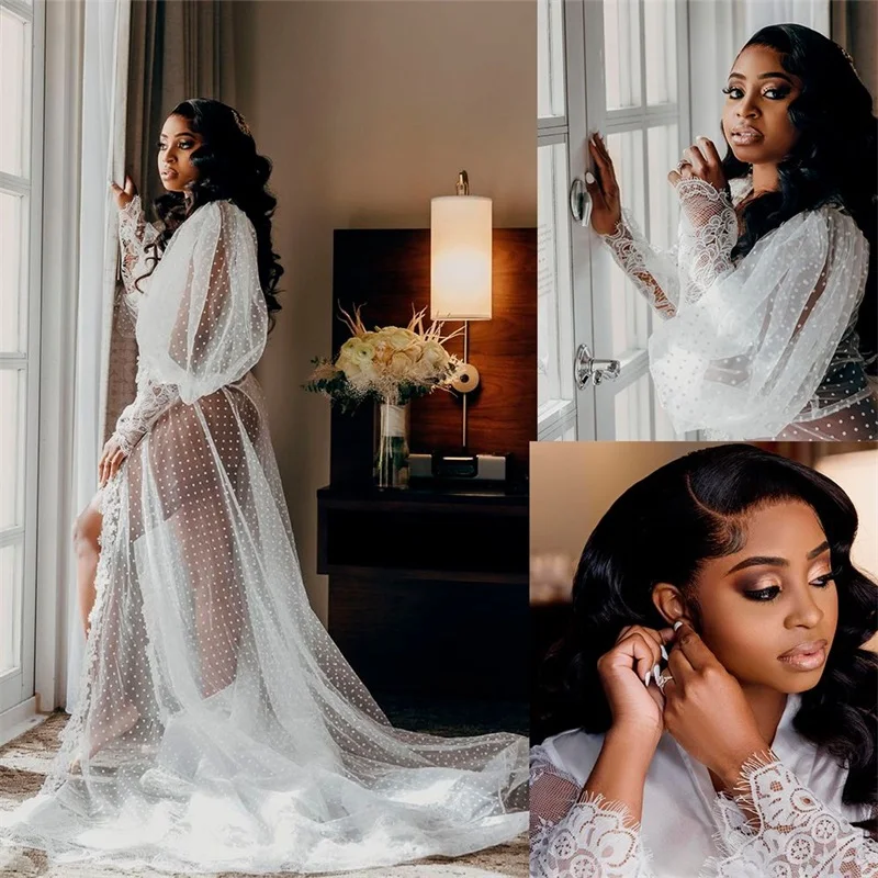 White-Sleepwear-Wedding-Robes-Dresses-for-Photo-Shoot-Lace-Appliqued ...