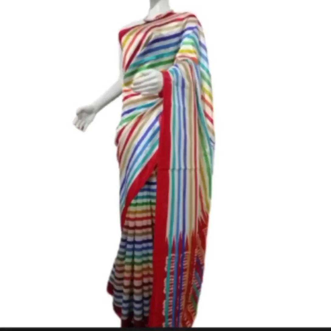 SAREE WORKS Rainbow Stripes Designer Silk Cotton Saree | Daraz.lk