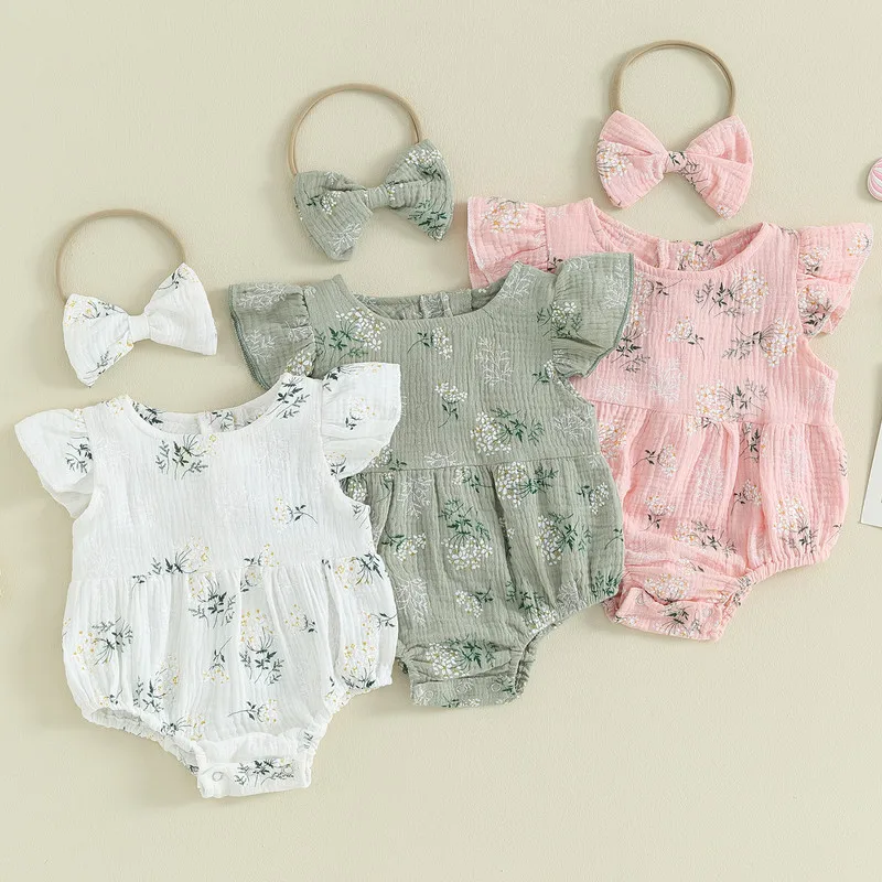 Newborn-Baby-Girl-Bodysuit-2-Piece-Outfits-Summer-Clothes-Floral-Ruffle-Bodysuit-and-Headband ...