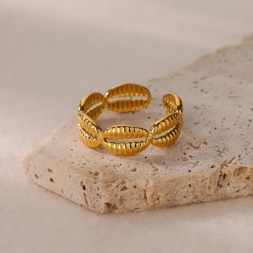 Gold-Color-Sea-Shell-Rings-for-Women-Stainless-Steel-Open-Adjustabe ...