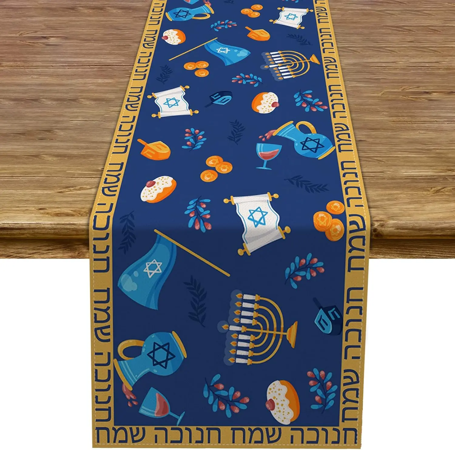 Hanukkah-Linen-Table-Runner-Holiday-Party-Decor-Jewish-Chanukah-Dreidel ...