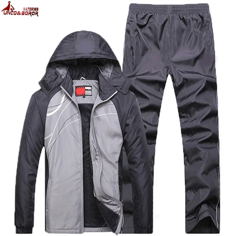 Winter Tracksuit Men thicken fleece Jacket+Pants Two Piece Basketball ...