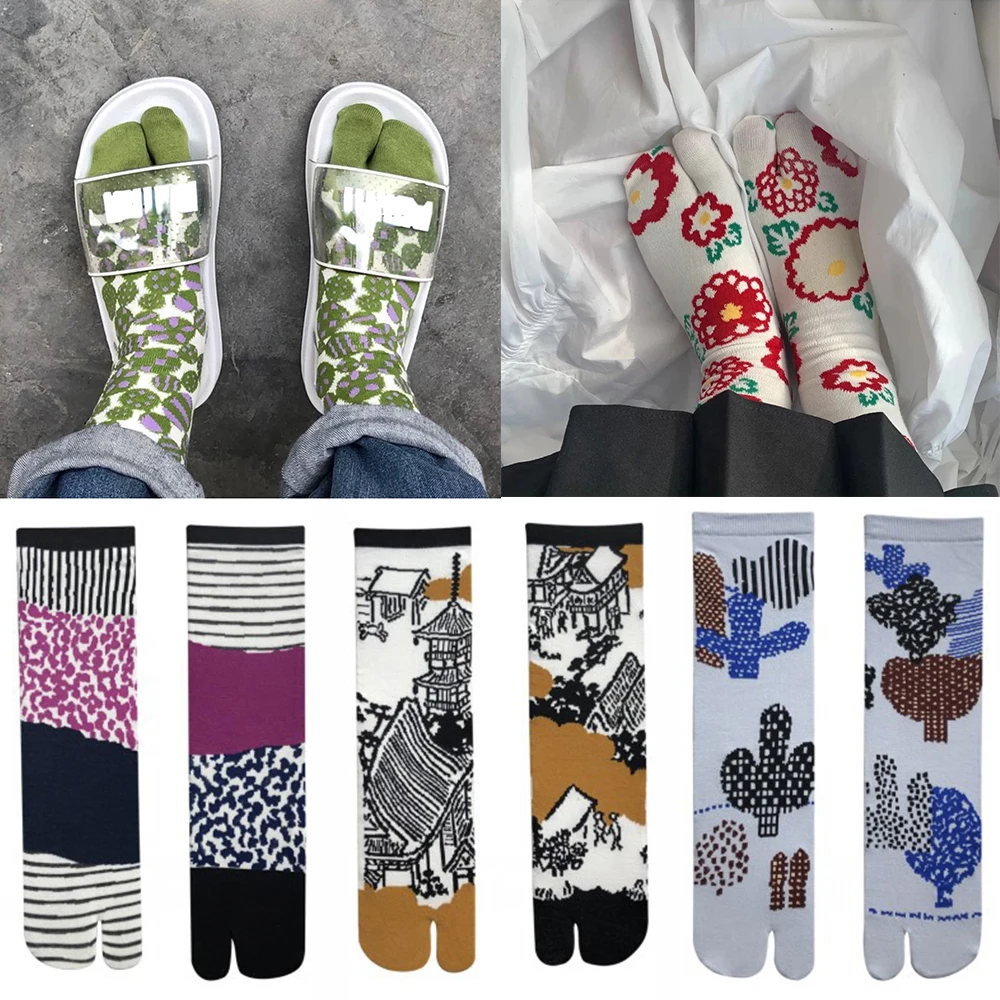 Women-Cartoon-Combed-Cotton-Two-Toe-Socks-Japanese-Multicolor-Jacquard ...
