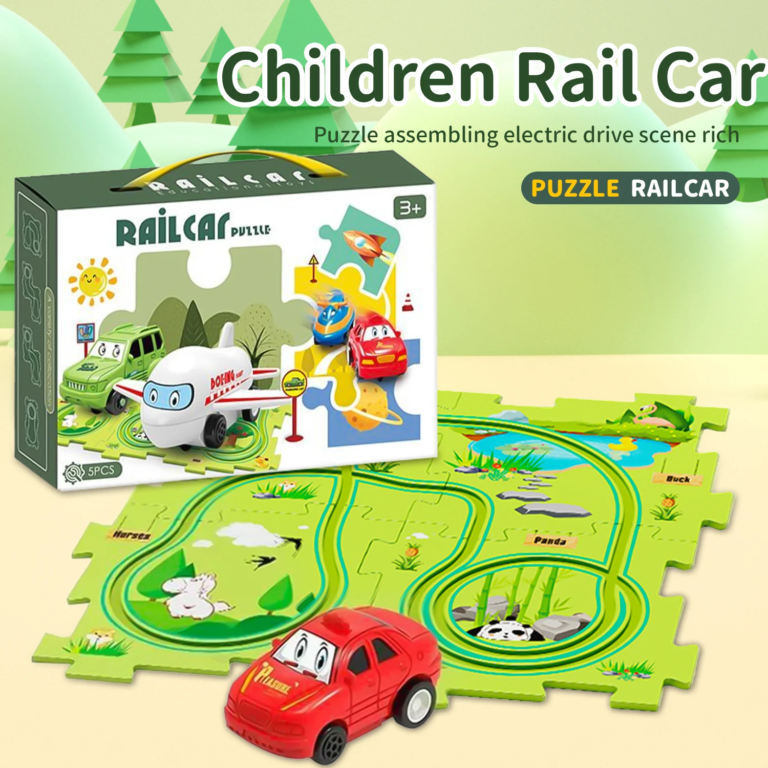 Children Puzzle Tracks Car Toy DIY Assemble Electric Automatic Rail Car ...
