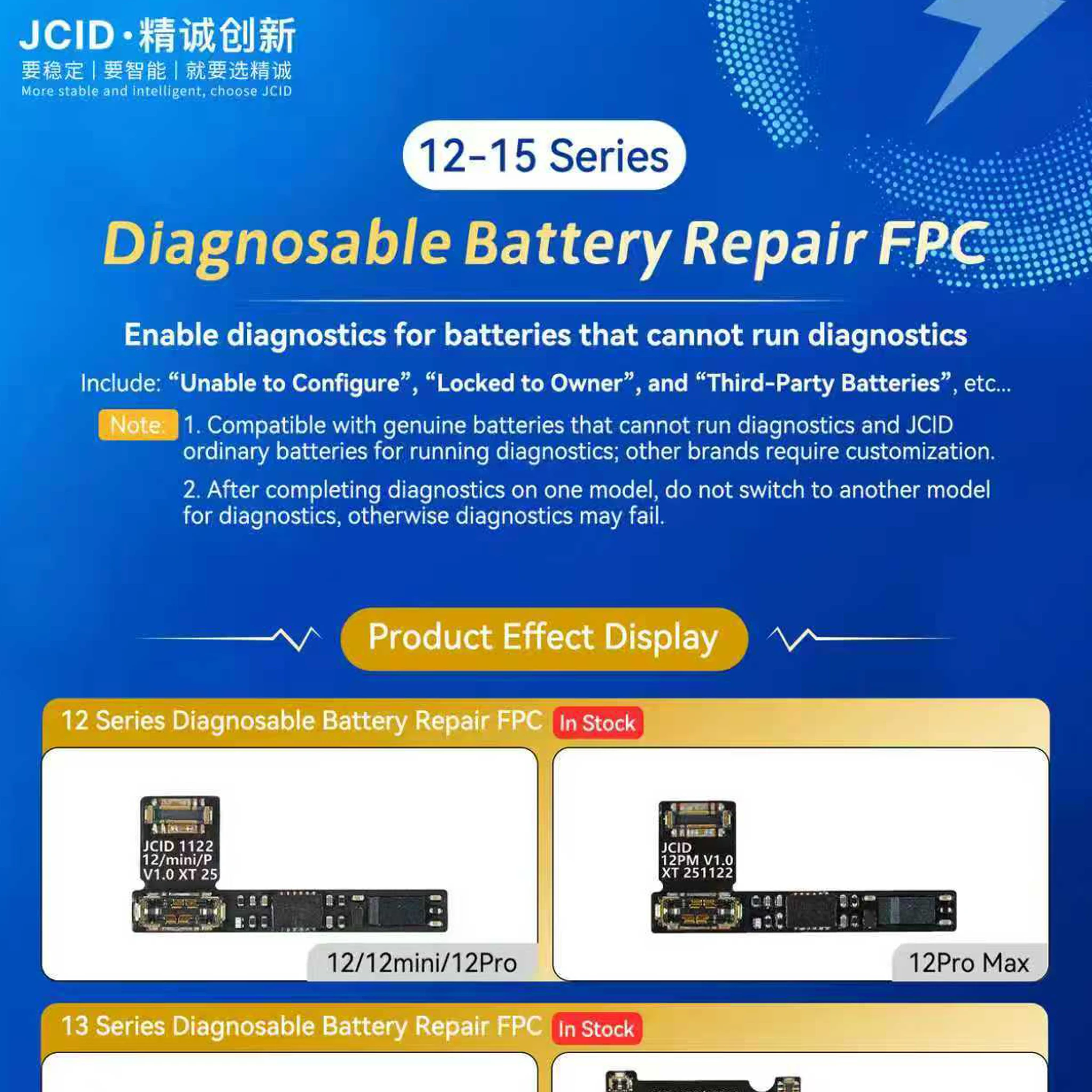 JCID JC Diagnosable Battery Repair FPC Flex Cable for iPhone 12-15 Pro ...