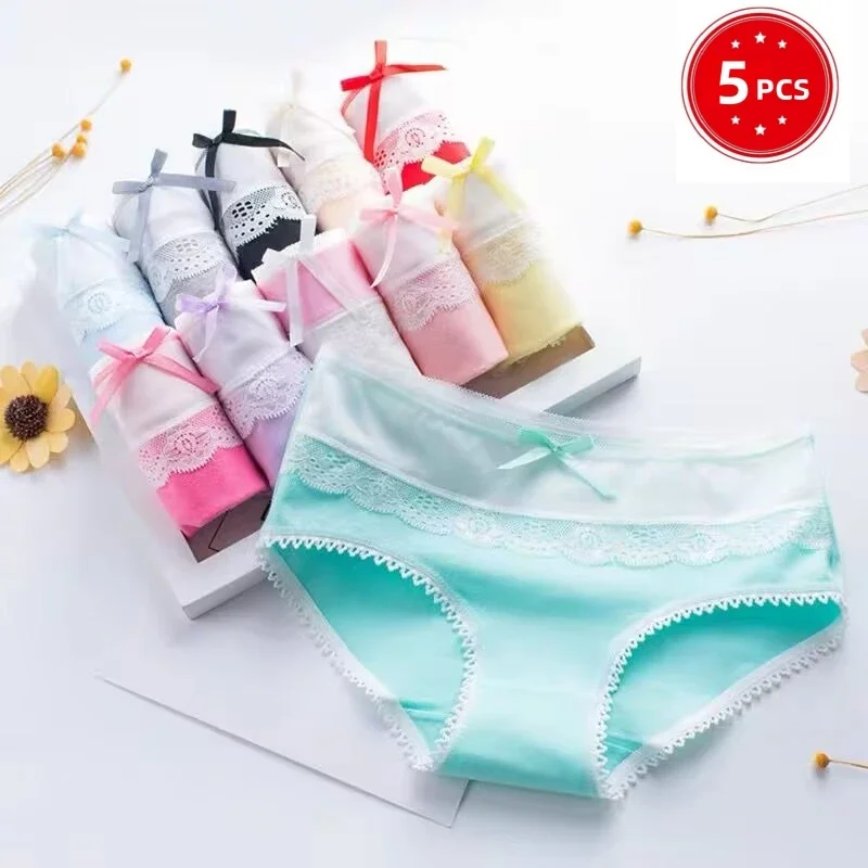 5PC Teenage Lace Panies Girls Underpants Young Girl Briefs Short Kids ...