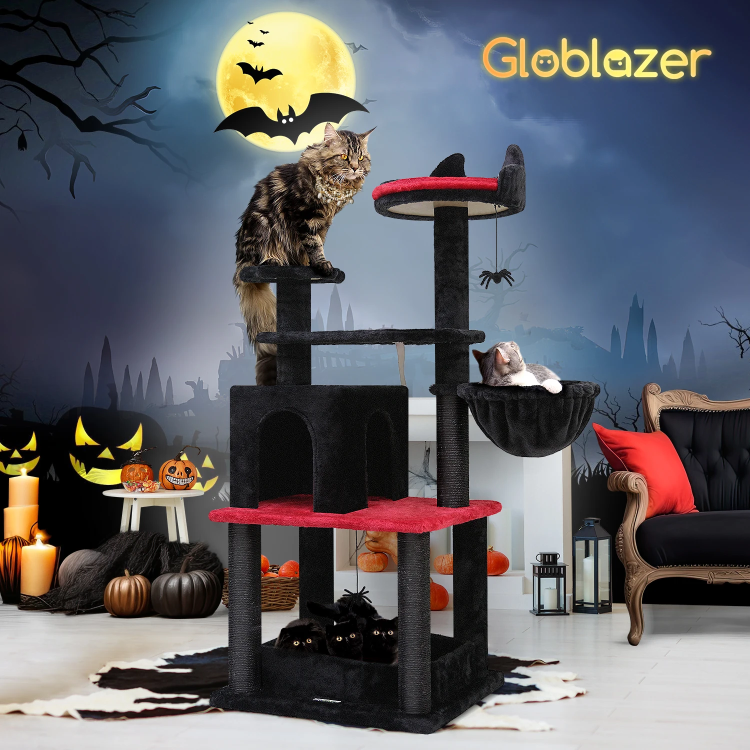 F52 Gothic Cat Tree, 52in Goth Cat Tower Unique Cat Tree with Coffin ...