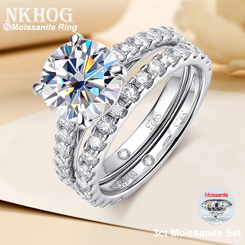 NKHOG-3ct-Full-Moissanite-D-Color-Ring-Set-925-Sterling-Silver-Pt950 ...
