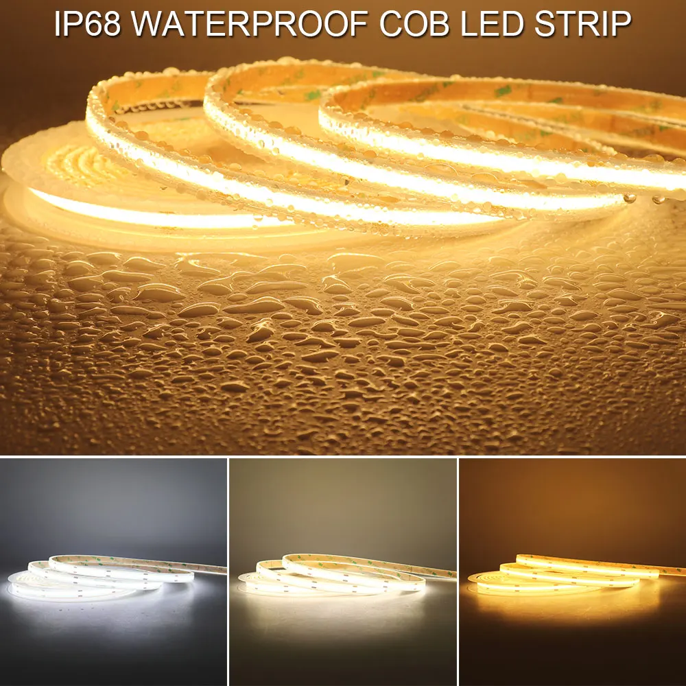 IP68 Waterproof COB LED Strip 12V 24V 480 LEDs/m High Bright Flexible LED Ribbon Tape for Sauna ...