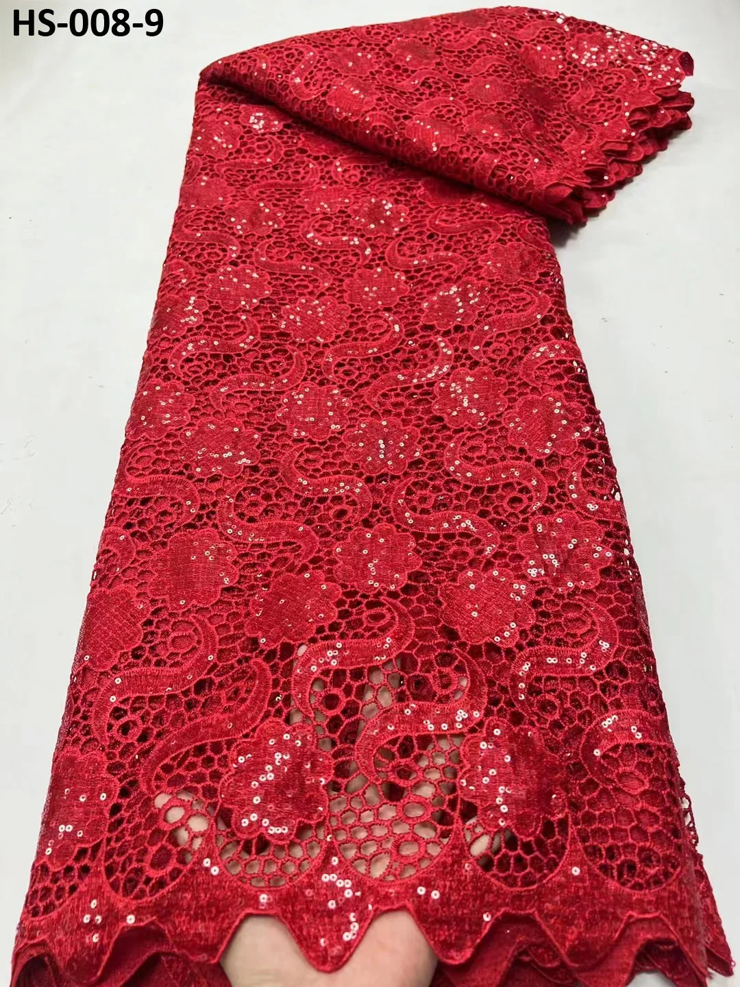 5Yards-African-Guipure-Lace-Fabric-with-Sequin-Red-White-Embroidery ...