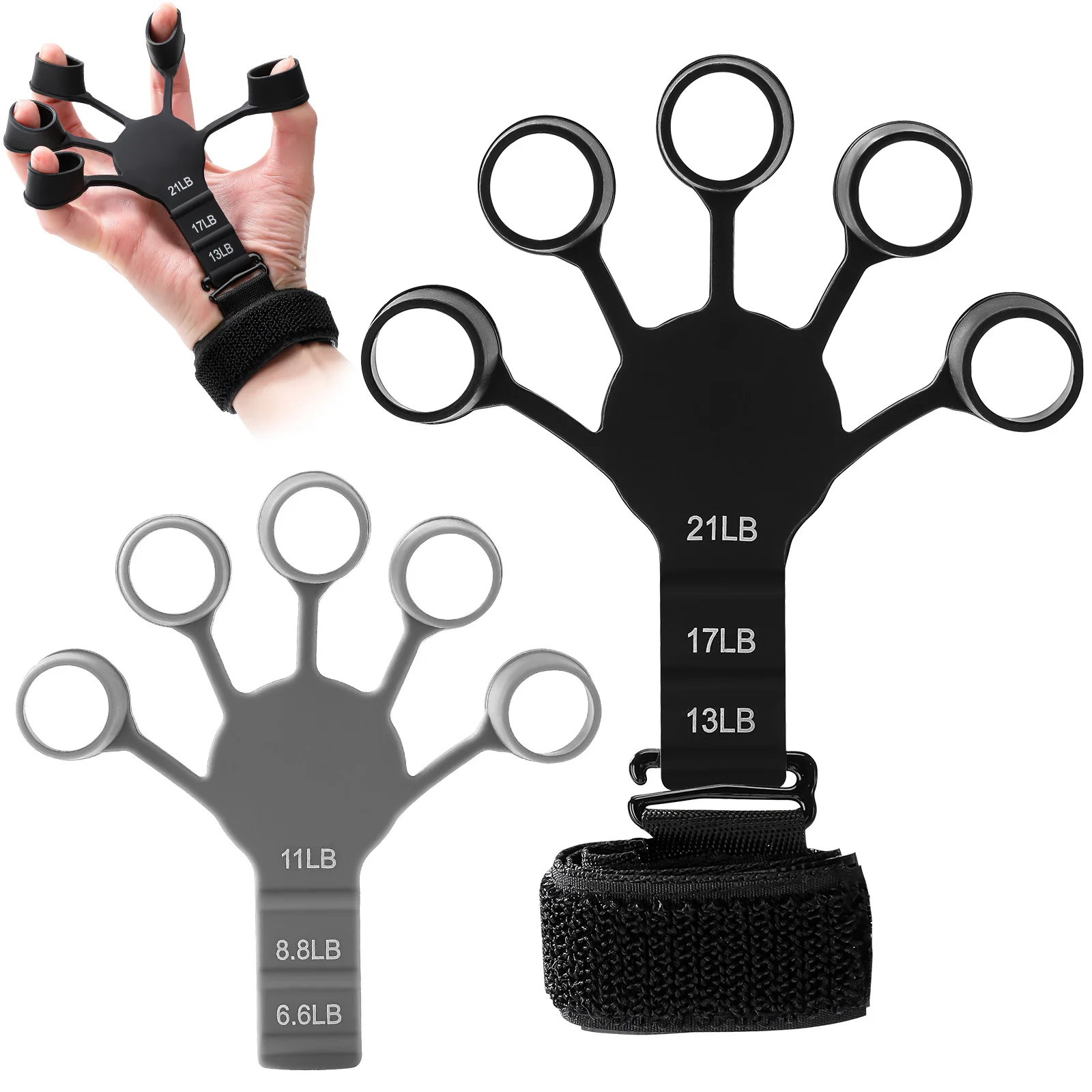 Hand Grip 5 Finger Exerciser Strength Power Forearm Silicone Trainning ...