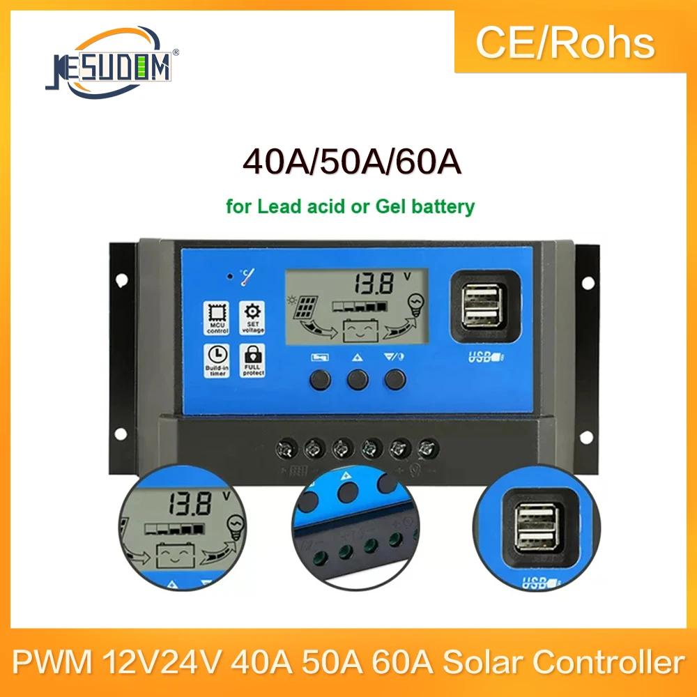 40A-50A-60A-Solar-Charge-Controller-PWM-12V-24V-Regulator-for-Solar ...