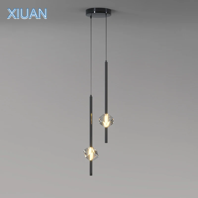 Minimalist Long Cable Pendant Lamps with Cube Crystal Decor AC220V ...