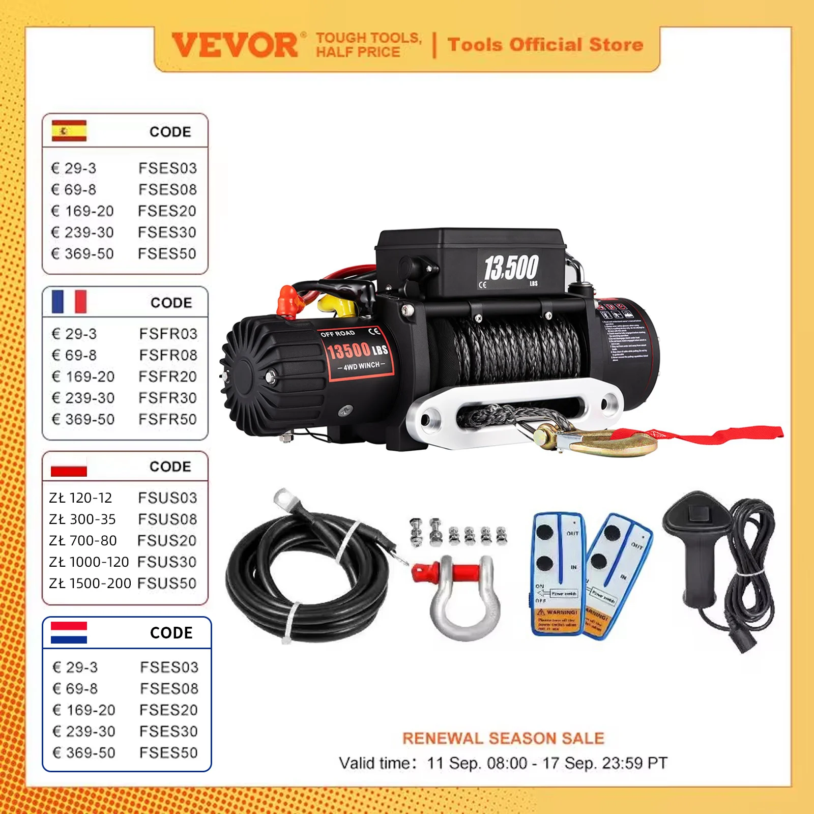 VEVOR-Winch-12V-13500lbs-Electric-Car-Winch-Synthetic-Rope-with-Remote ...