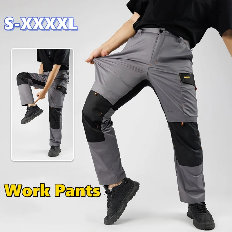 Multi-pockets Elastic Work Cargo Pants Men Wear-resistant Protective ...