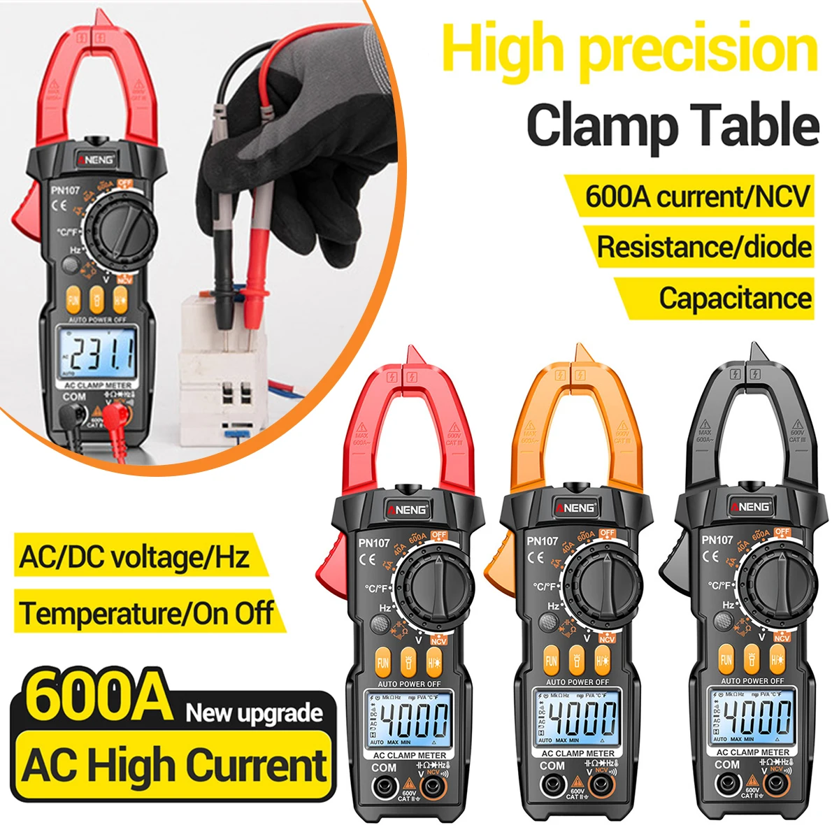 Digital-Clamp-Meter-Multimeter-600A-AC-Current-Tester-4000-Counts-AC-DC ...