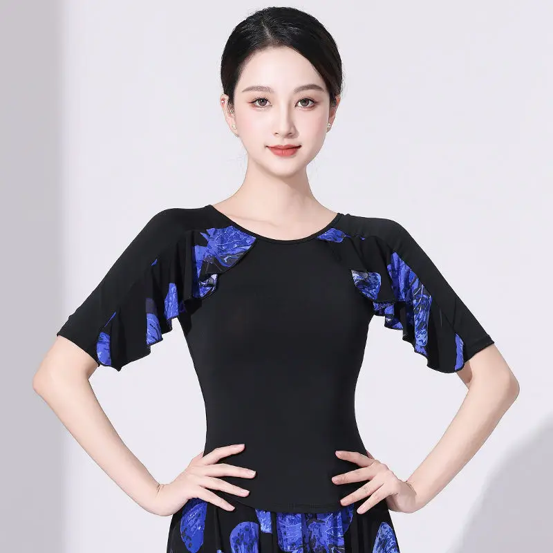 Women Ballroom Latin Dance Top Printing Waltz Practice Performance ...