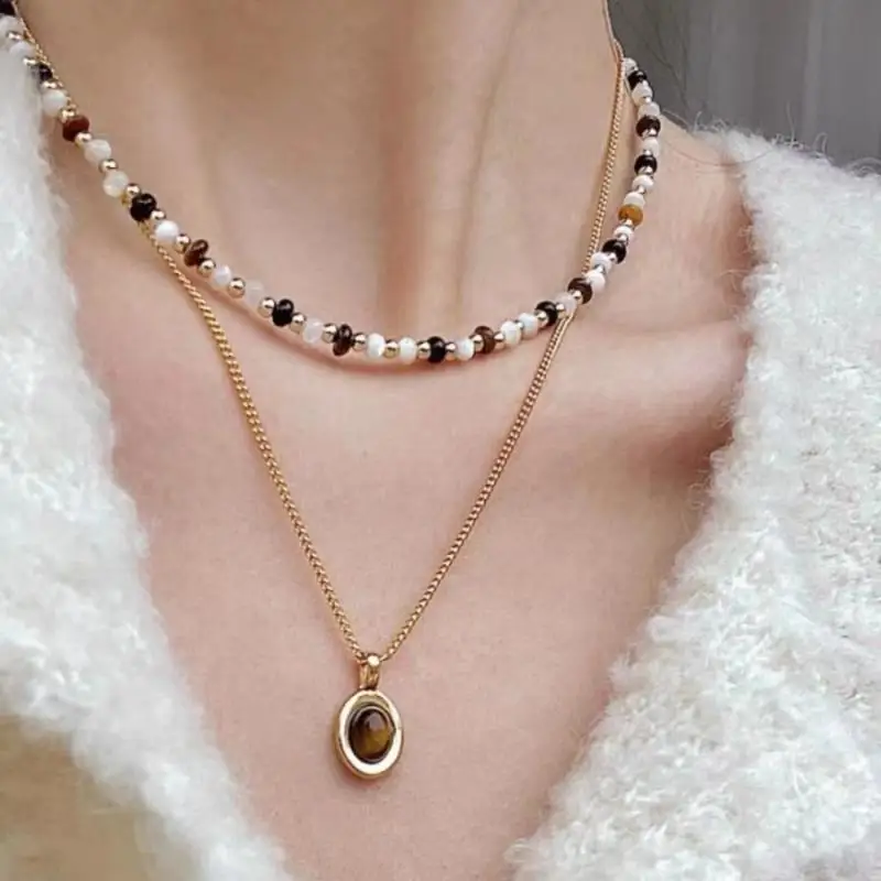 Vintage-Double-Layered-Tiger-Eye-Stone-Pendant-Necklace-for-Women ...