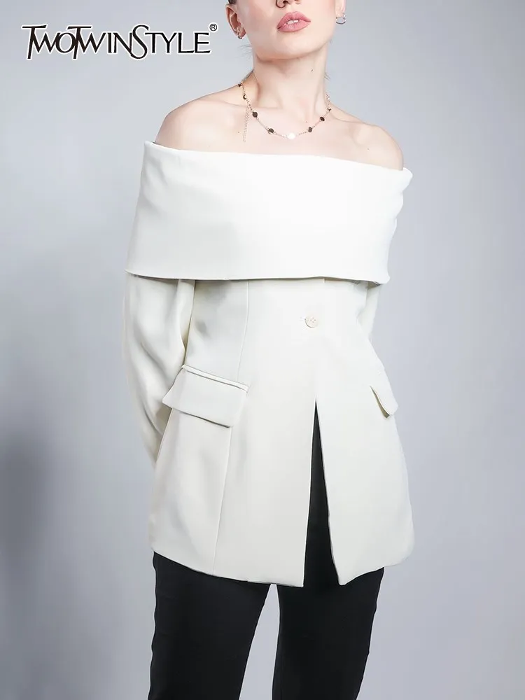 TWOTWINSTYLE-Solid-Temperament-Blazers-For-Women-Slash-Neck-Long-Sleeve ...
