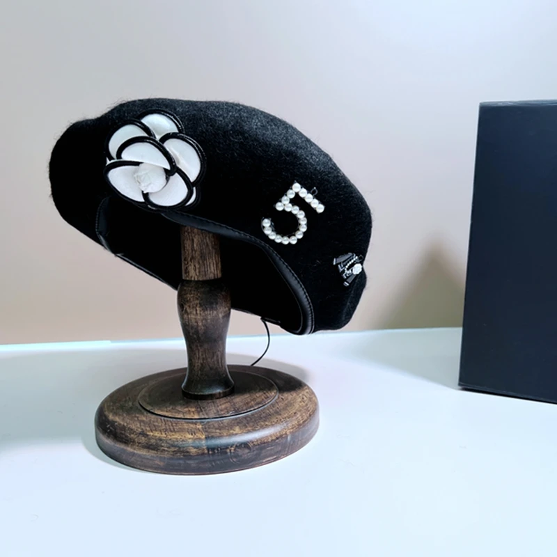 French-women-hats-in-winter-hats-woman-Wool-Classic-Flower-Beret-Hat ...