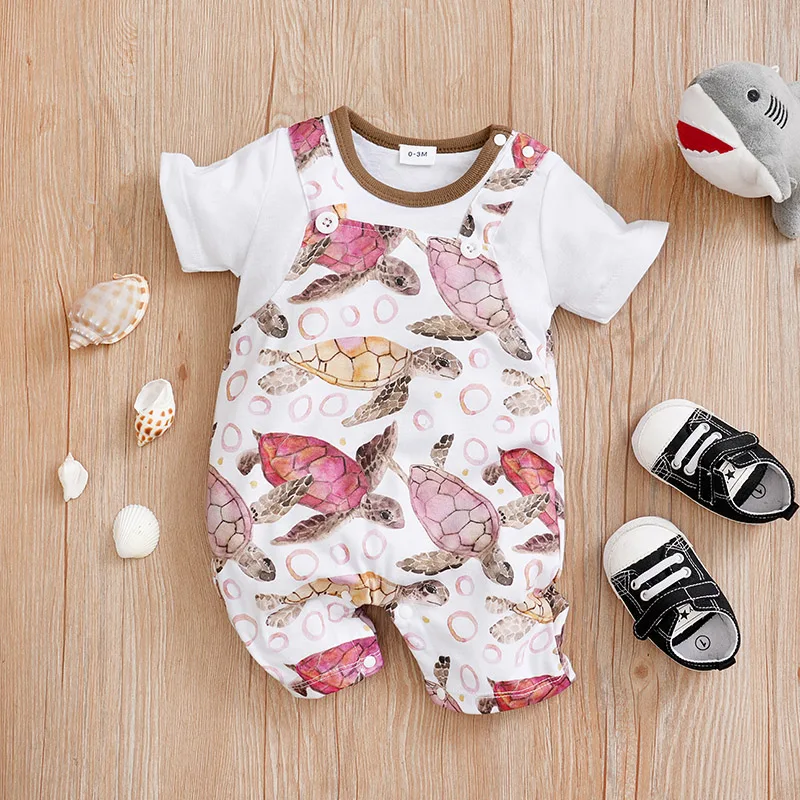 Newborn Baby Clothes girl Boy sea turtle print Jumpsuit Summer Short ...