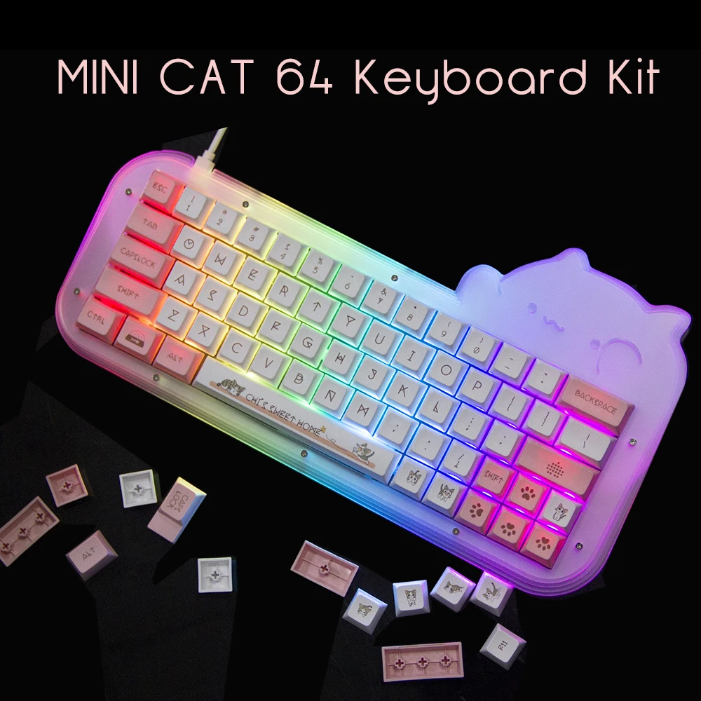 Mini Cat 64 Kit 60% Hot Swappable Acrylic Rgb Wired Mechanical Keyboard ...